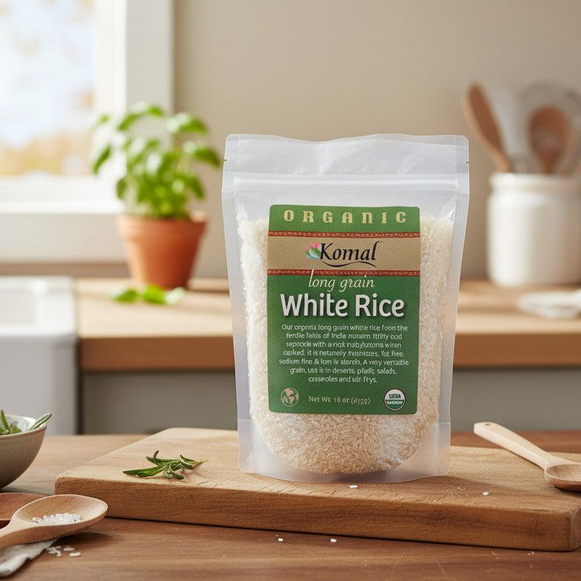 Rice Long Grain, White , 16oz (453g) Bag, Organic – Komal Herbals, Inc